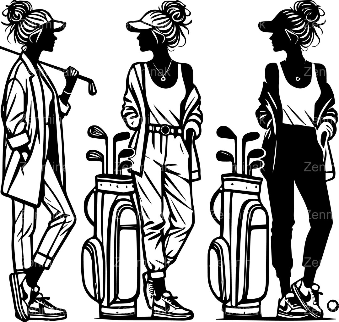 4 SVG Golf Girls SVG Cut File, Three Stylish Women With Clubs and Bags ...