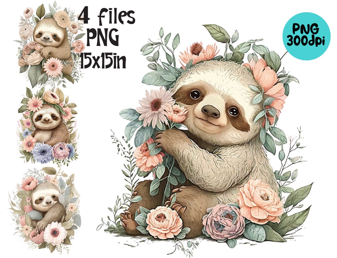 Sloth Clipart, Baby Sloth PNG, Birthday Clipart, Nursery Wall Art ...