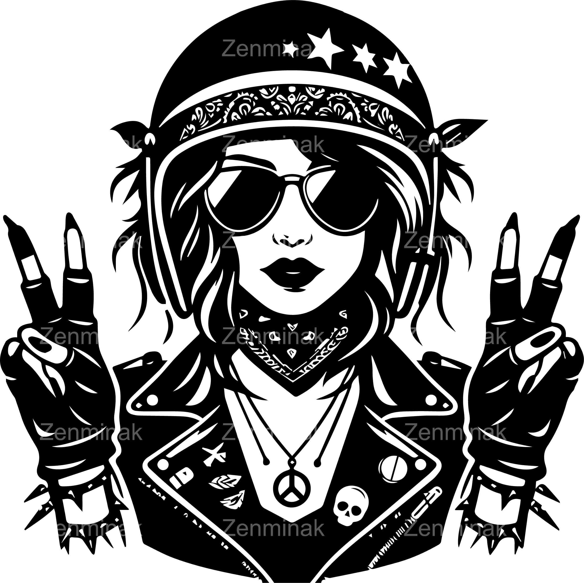 4 SVG Biker Woman SVG – Girl With Helmet, Peace Sign, Tattoo Sleeve ...