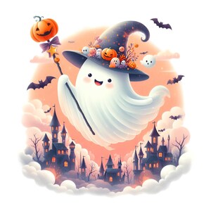 Halloween Ghost Clipart PNG, 12 Witch Hat Ghost With Haunted House and ...