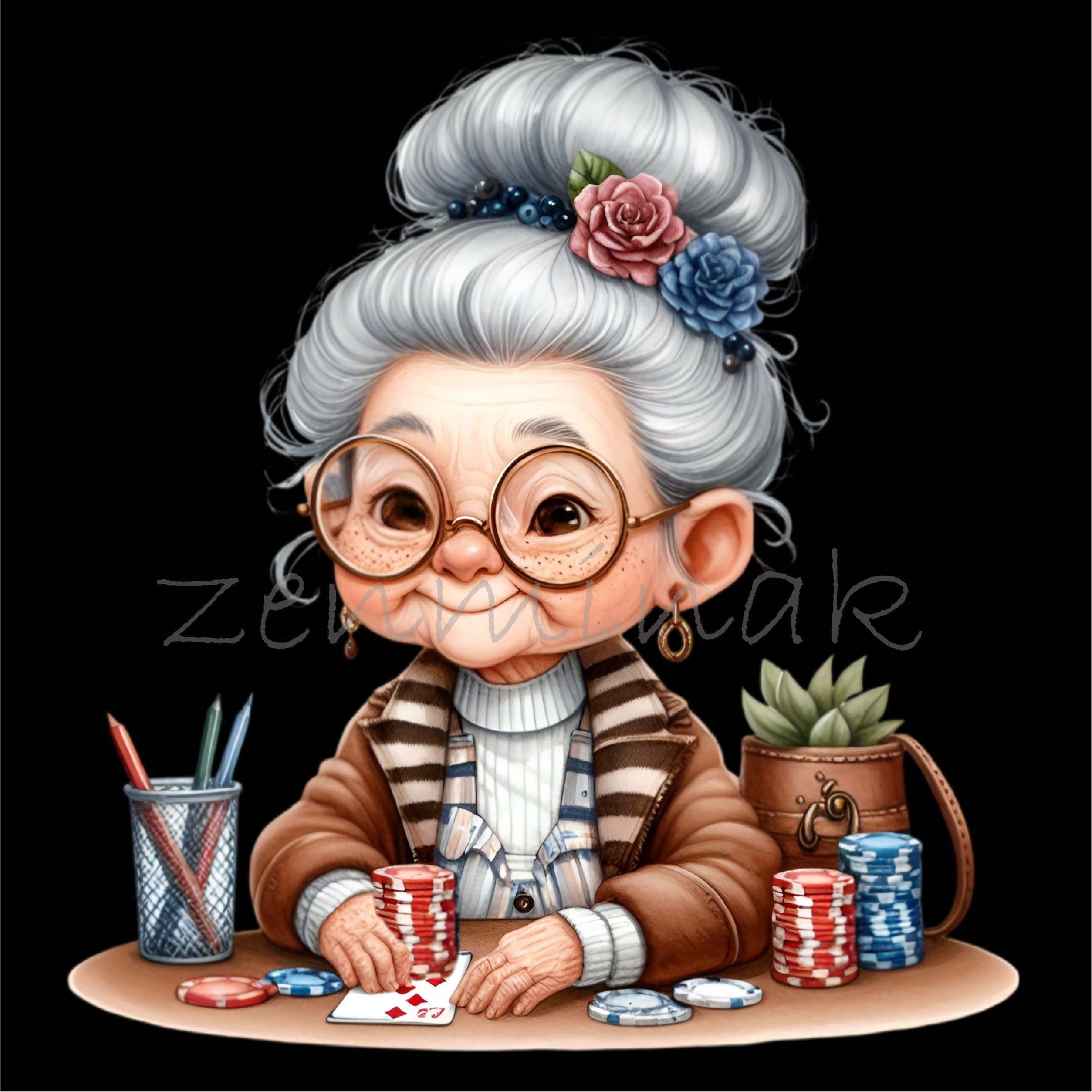 Senior Lady Playing Cards 12 PNG Funny Comics Grandma Cartoon ...
