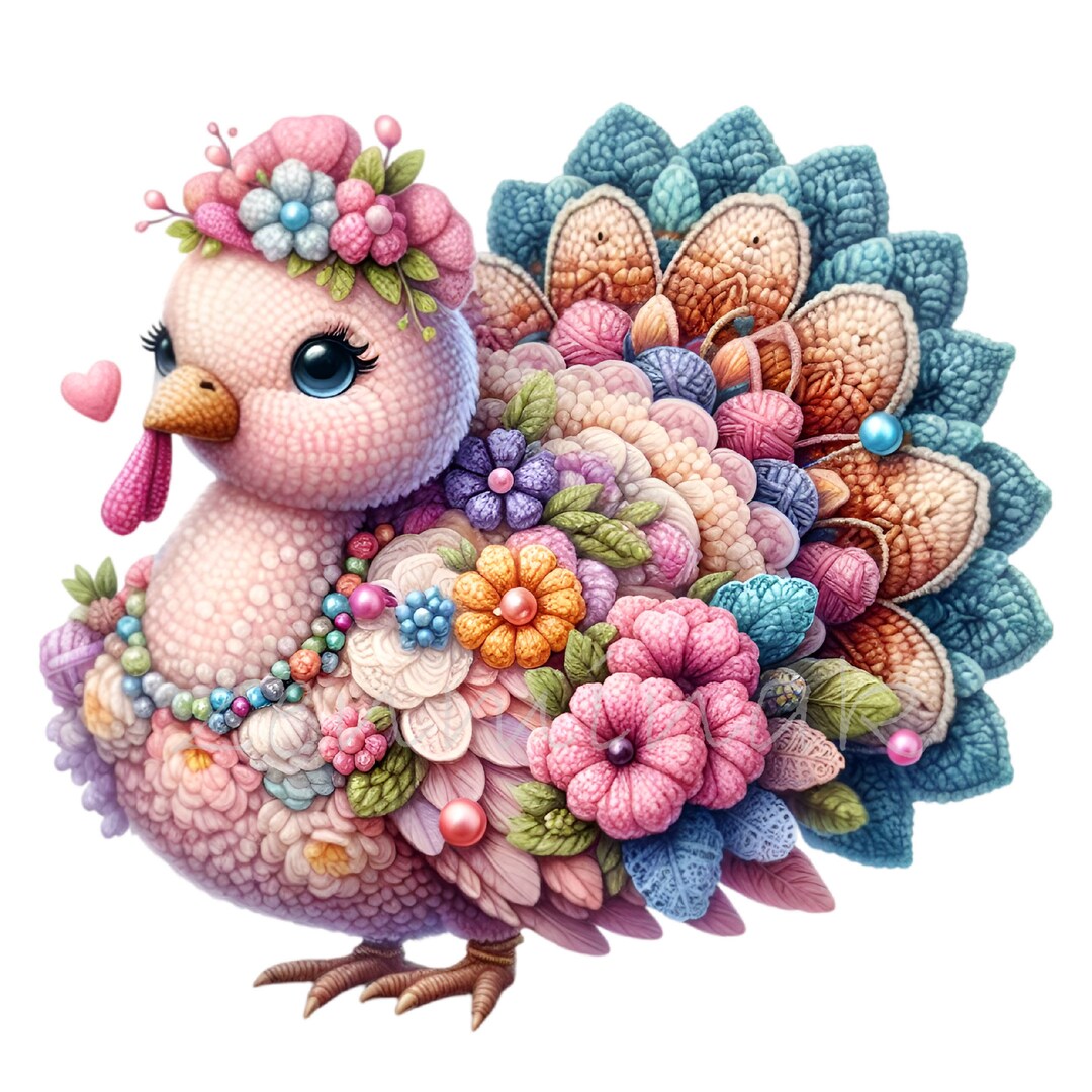 10 PNG Cute Floral Turkey Clipart PNG, Pastel Thanksgiving Bird With ...