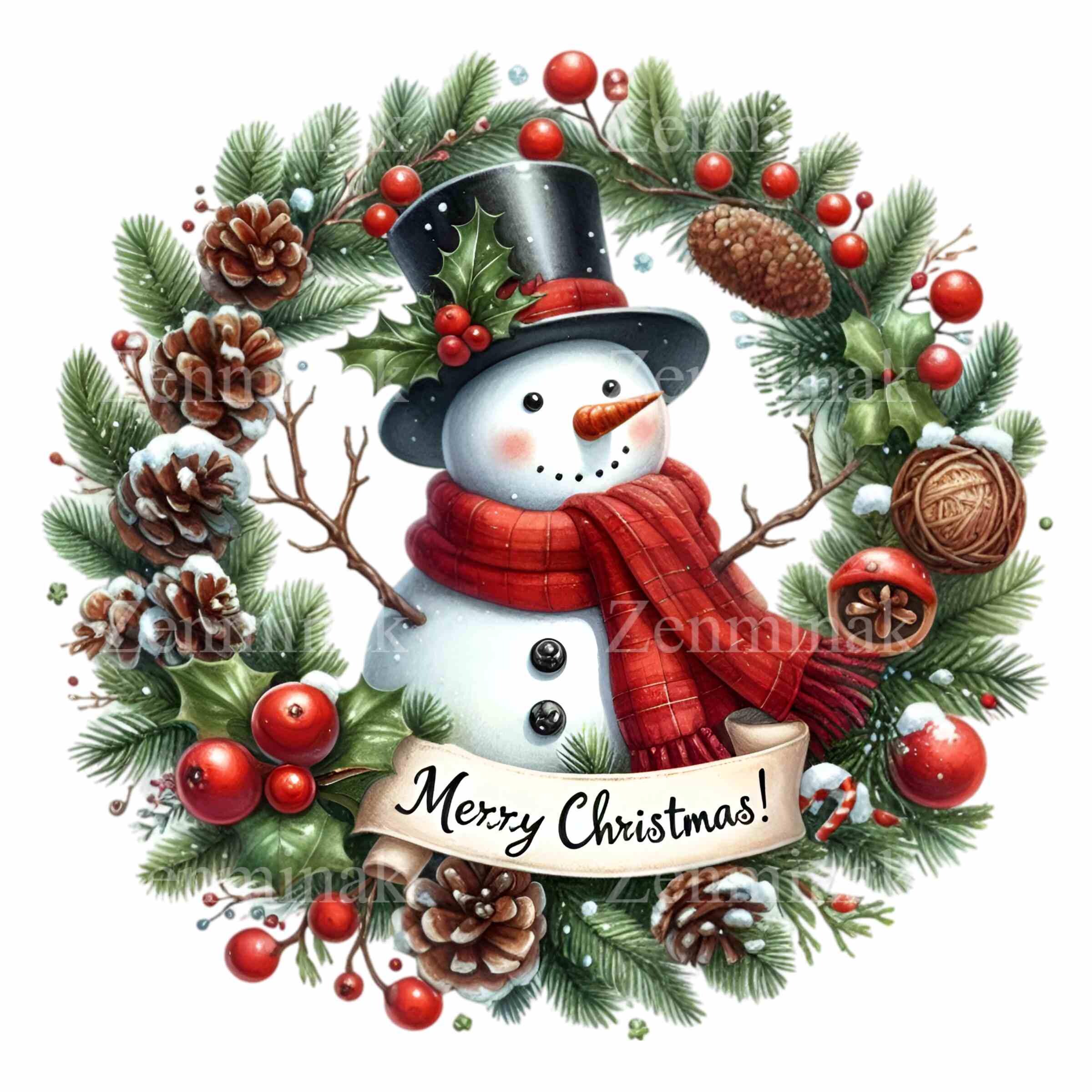 12 PNG Snowman Clipart – Cute Christmas Wreath With Snowman and ...