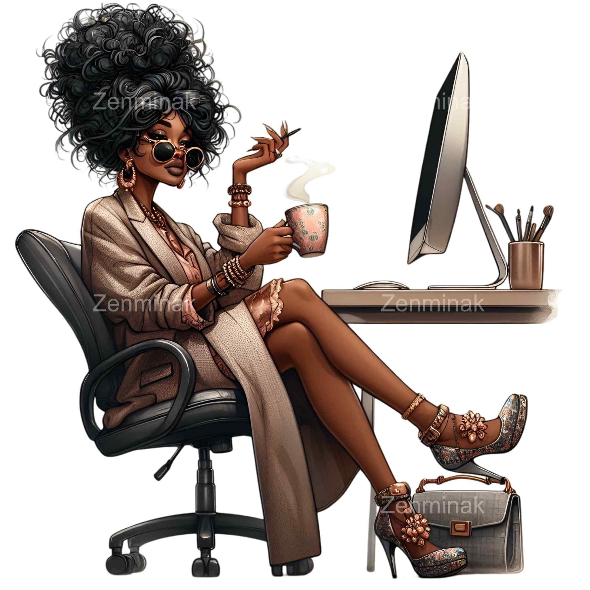 15 PNG Funny Office Lady Clipart – Coffee Break Work PNG Illustration ...