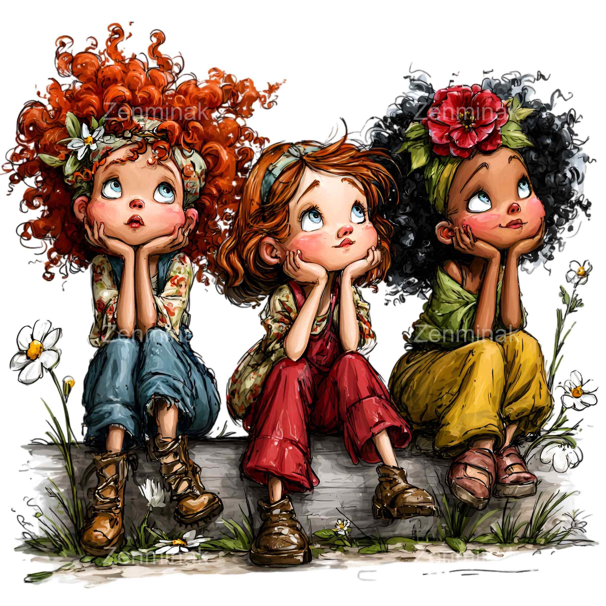 14 PNG Friends Clipart Watercolor Girls, Three Sisters Illustration - Etsy