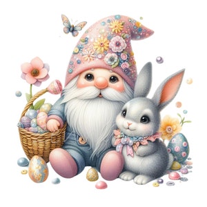 Bunny Clipart, 10 PNG Watercolor Easter Gnome Clip Art Illustration ...