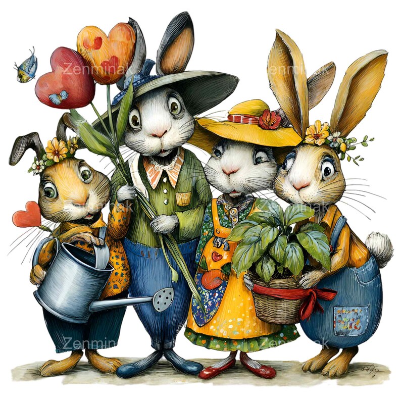 15 PNG Spring Rabbit Family Clipart, Floral Bunny Garden Friends ...