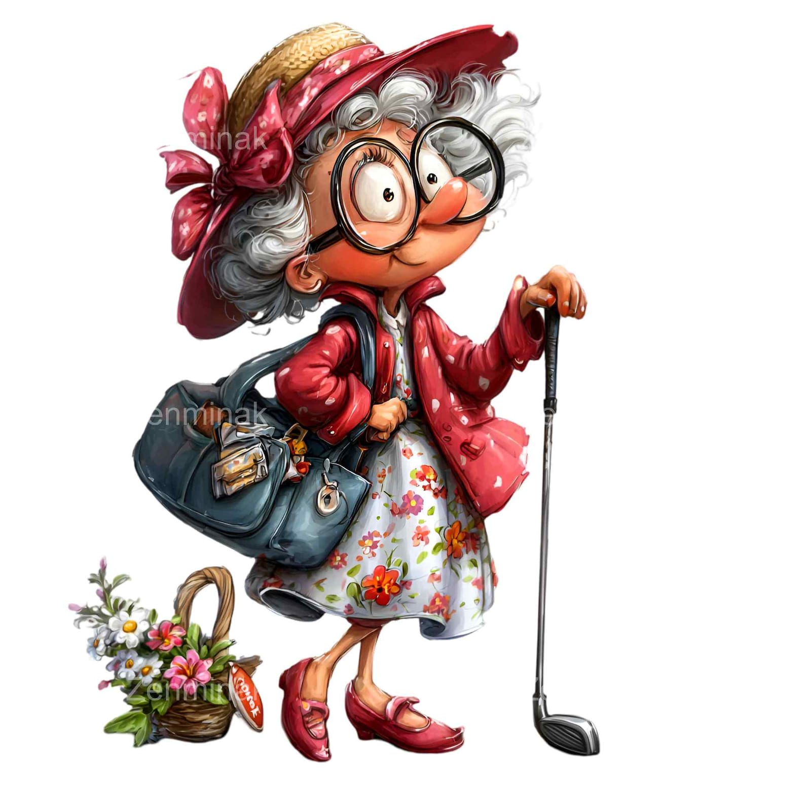 15 PNG Golf Grandma Clipart, Elderly Woman Golfer Illustration, Funny ...