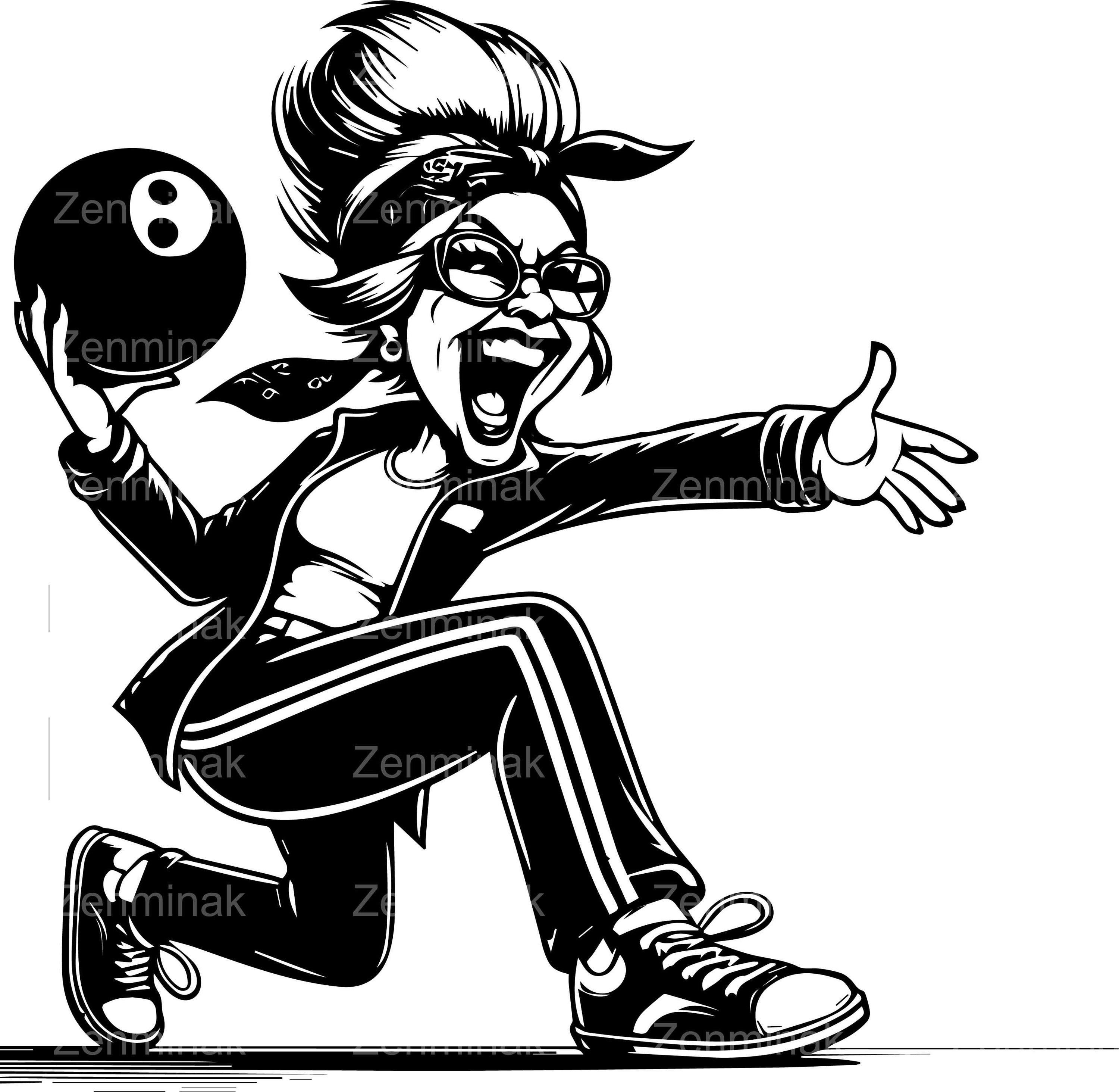8 SVG Funny Retro Bowling Lady SVG Cut File, Cool Grandma Cartoon ...