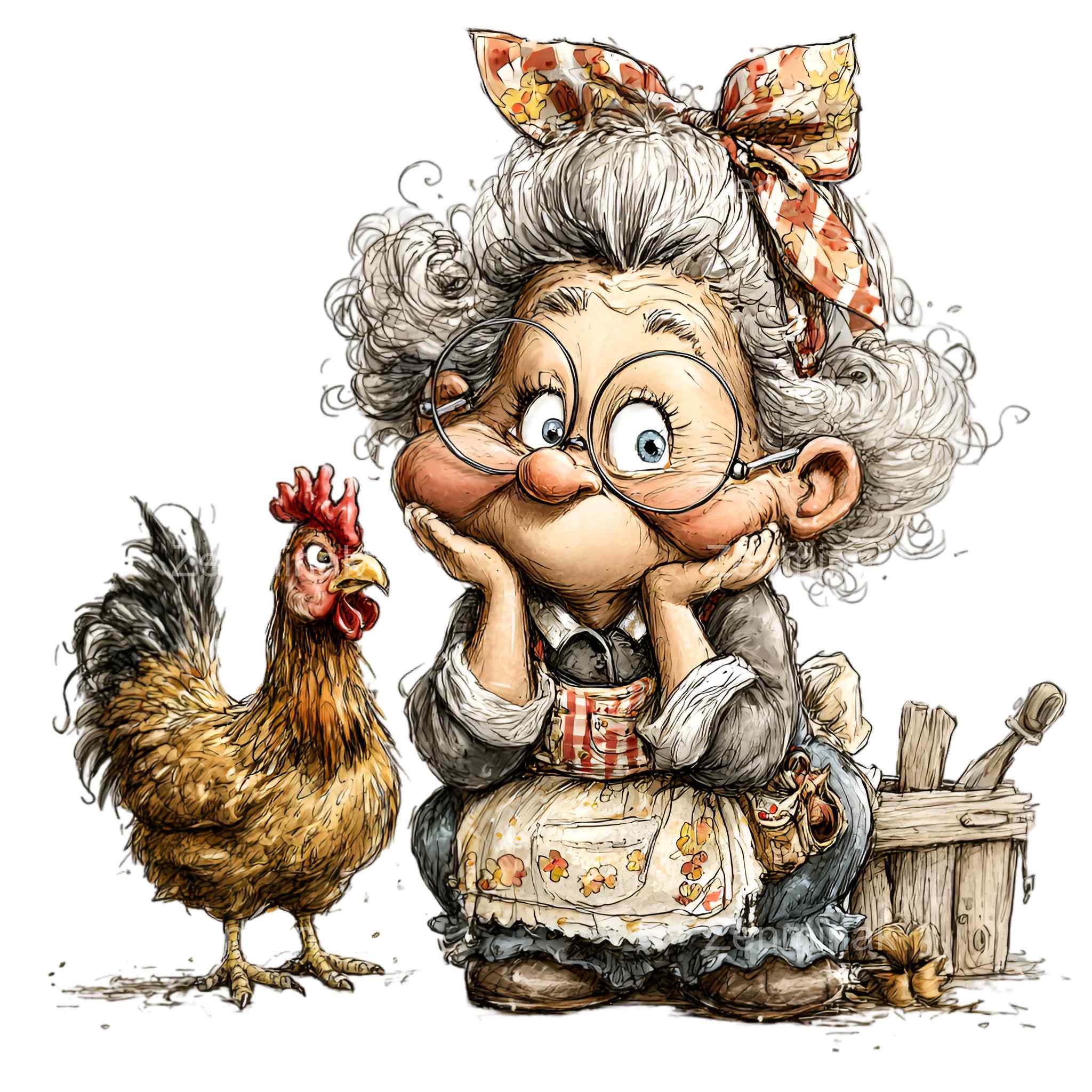 14 PNG Farm Chicken Clipart – Whimsical Old Lady With Hen PNG for ...