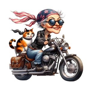 Cool Biker Lady PNG, 12 Fun Motorcycle Grandma Clipart, Quirky Cartoon ...