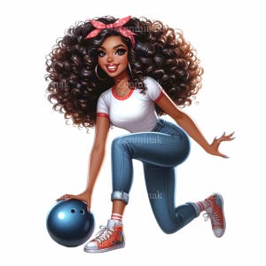 Fun Bowling Girl Art, 14 Afro Hair Fashion Illustration, Bowling Ball ...