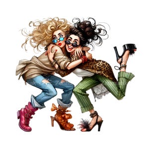 12 Funny Friends Clipart PNG, Stylish Women Hugging Illustration ...