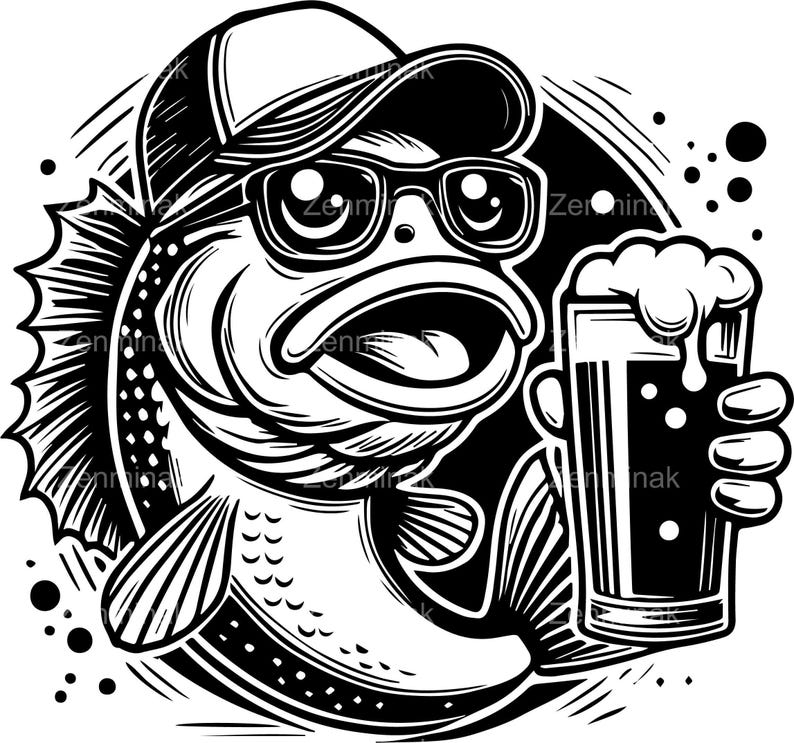 5 SVG Funny Fish Drinking Beer, Bass Wearing Hat Sunglasses, Fishing ...