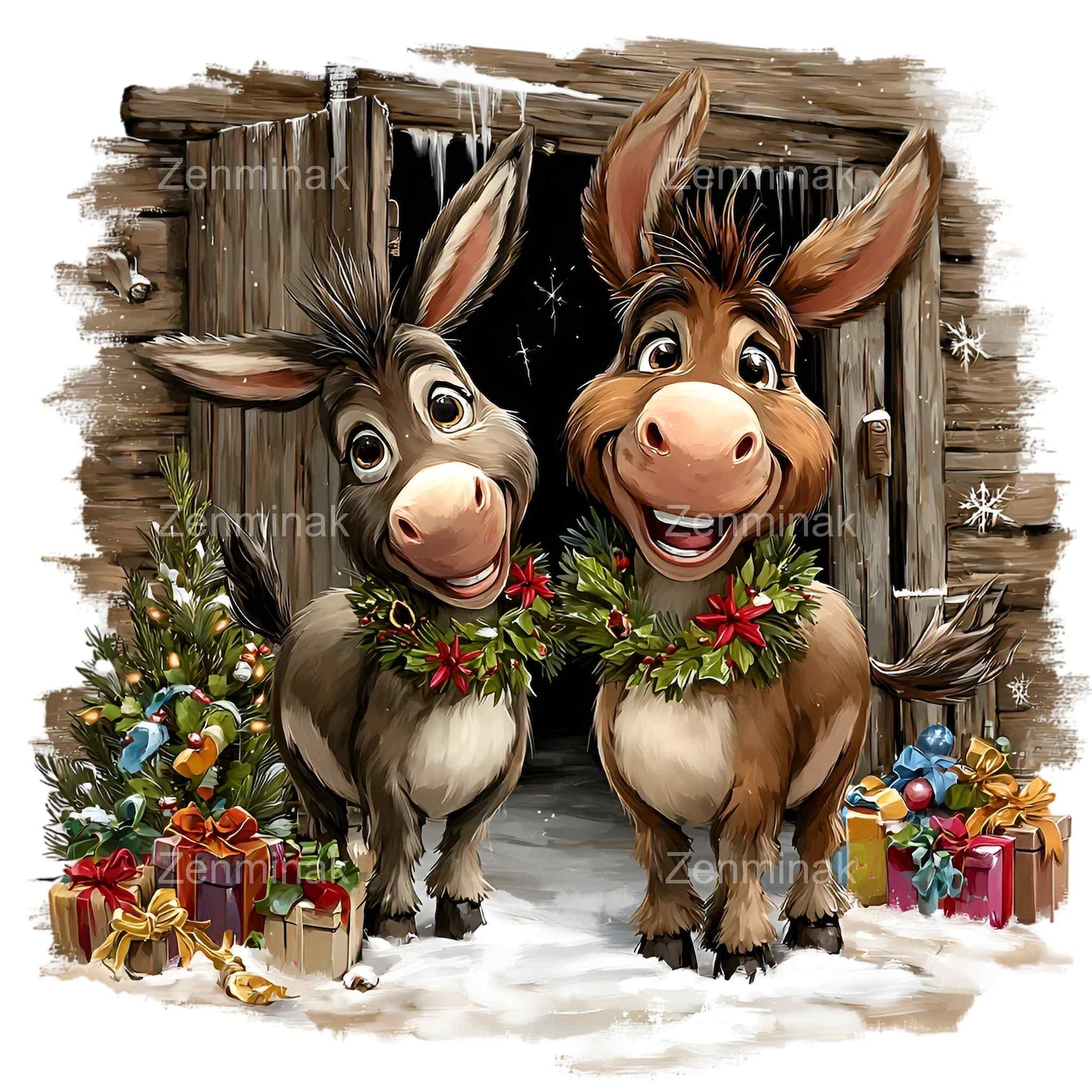 15 PNG Christmas Donkey Clipart – Festive PNG With Two Donkeys, Barn ...