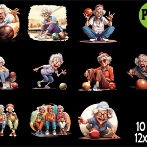 Bowling Party Clipart Illustration, Watercolor Funny Old Lady ...