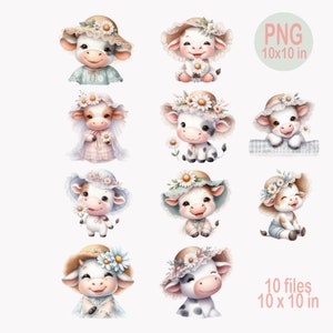 Baby Cow Clipart, Watercolor Cow PNG, Baby Shower PNG, Newborn Wall Art ...