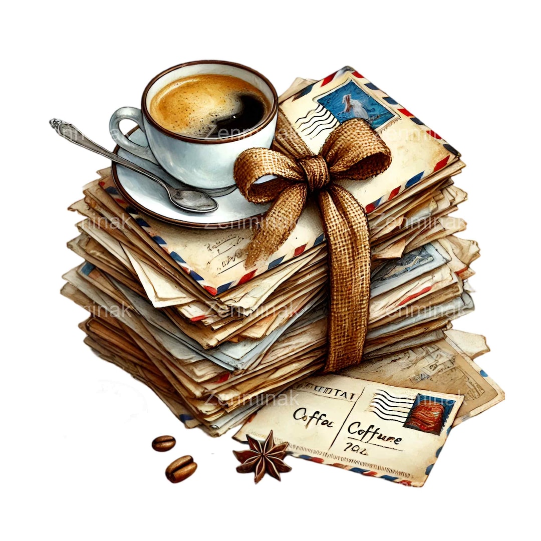 16 PNG Vintage Coffee Letters PNG Clipart – Cup With Mail Stack Digital ...