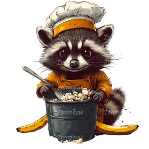 Chef Raccoon PNG Clipart 15 Adorable Raccoon in Chef Hat and Apron ...