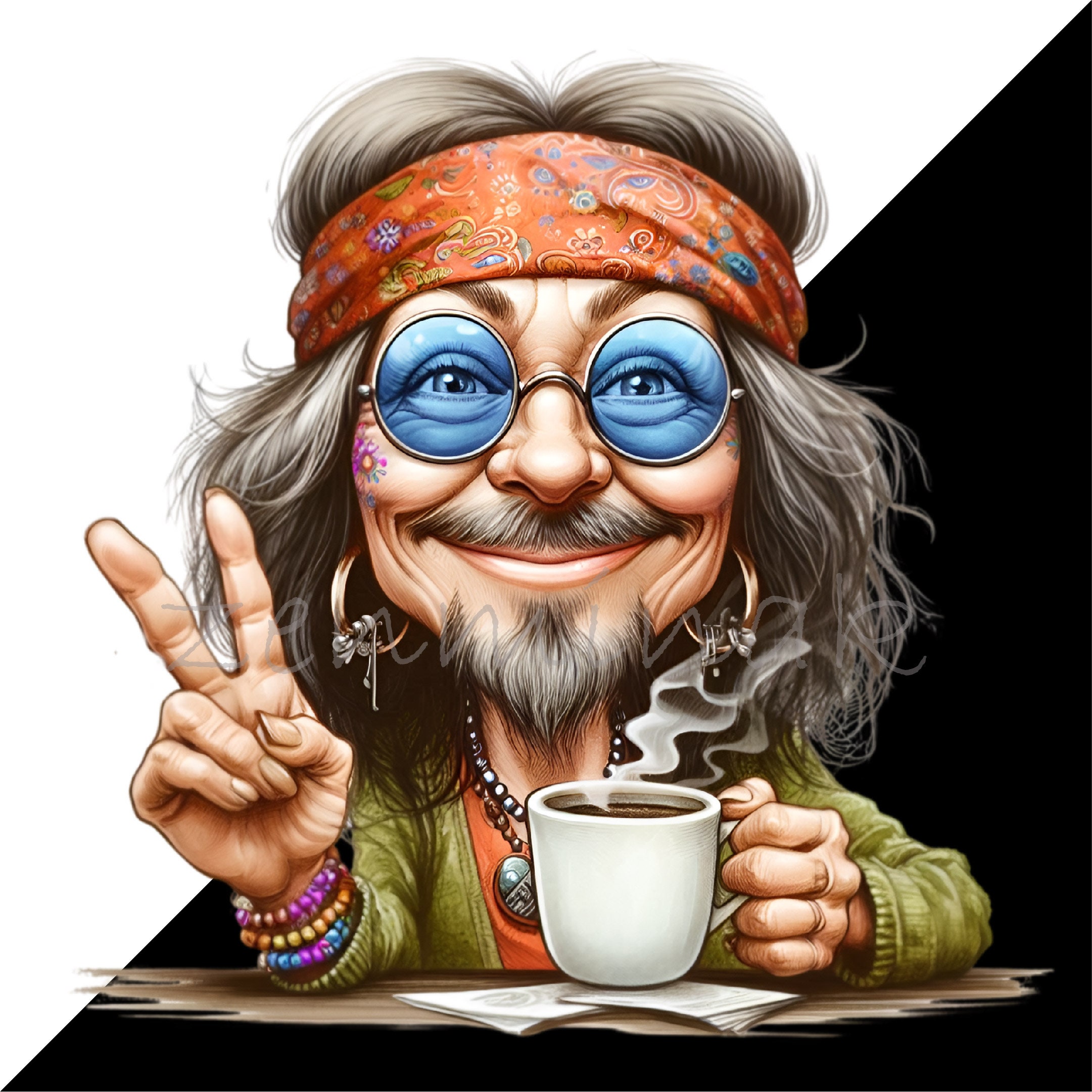 Peaceful Hippie Grandpa With Coffee Clipart - 10 Vibrant and Fun ...