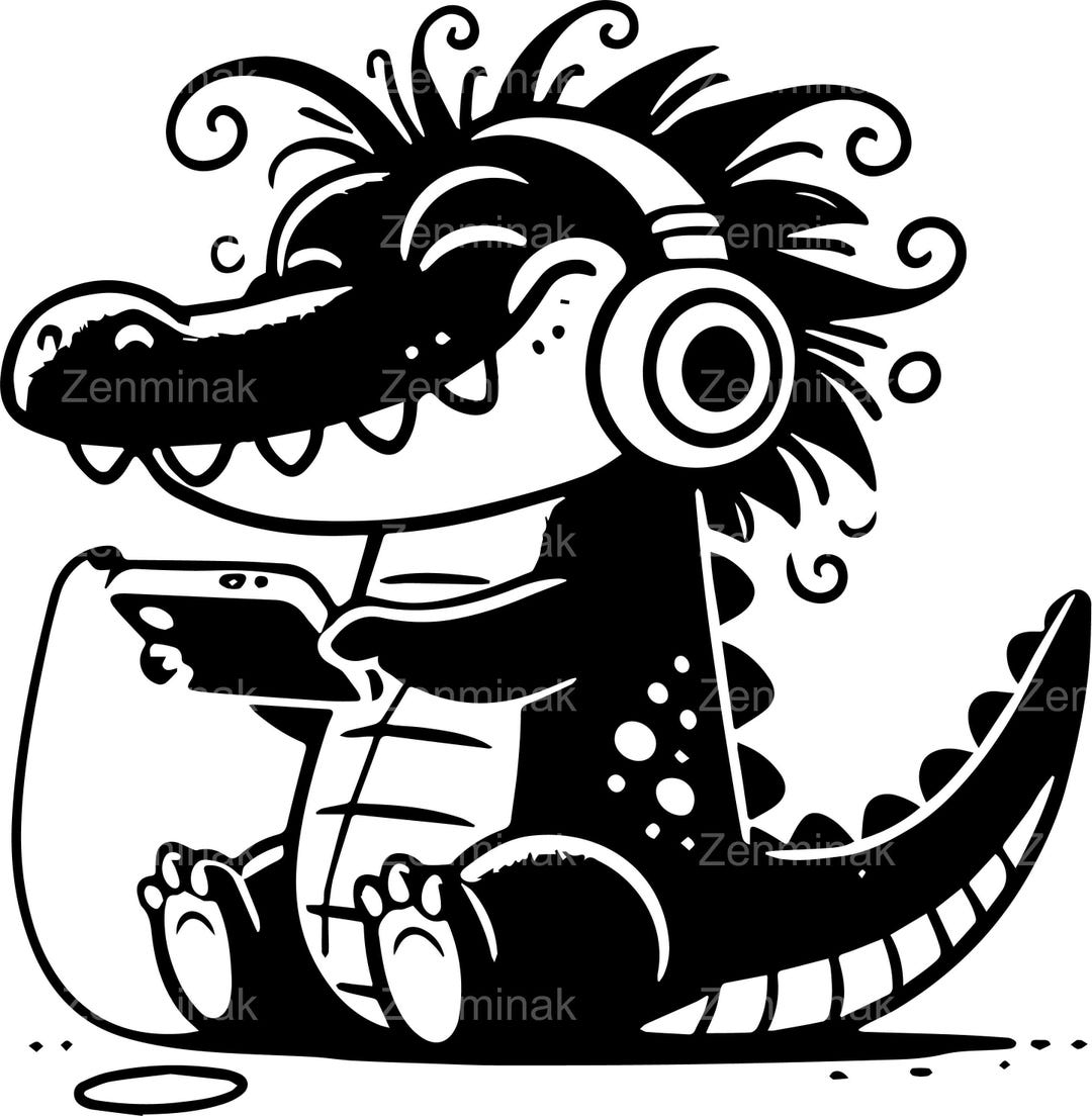 5 SVG Cool Alligator Listening to Music SVG Cut File - Funky Crocodile ...