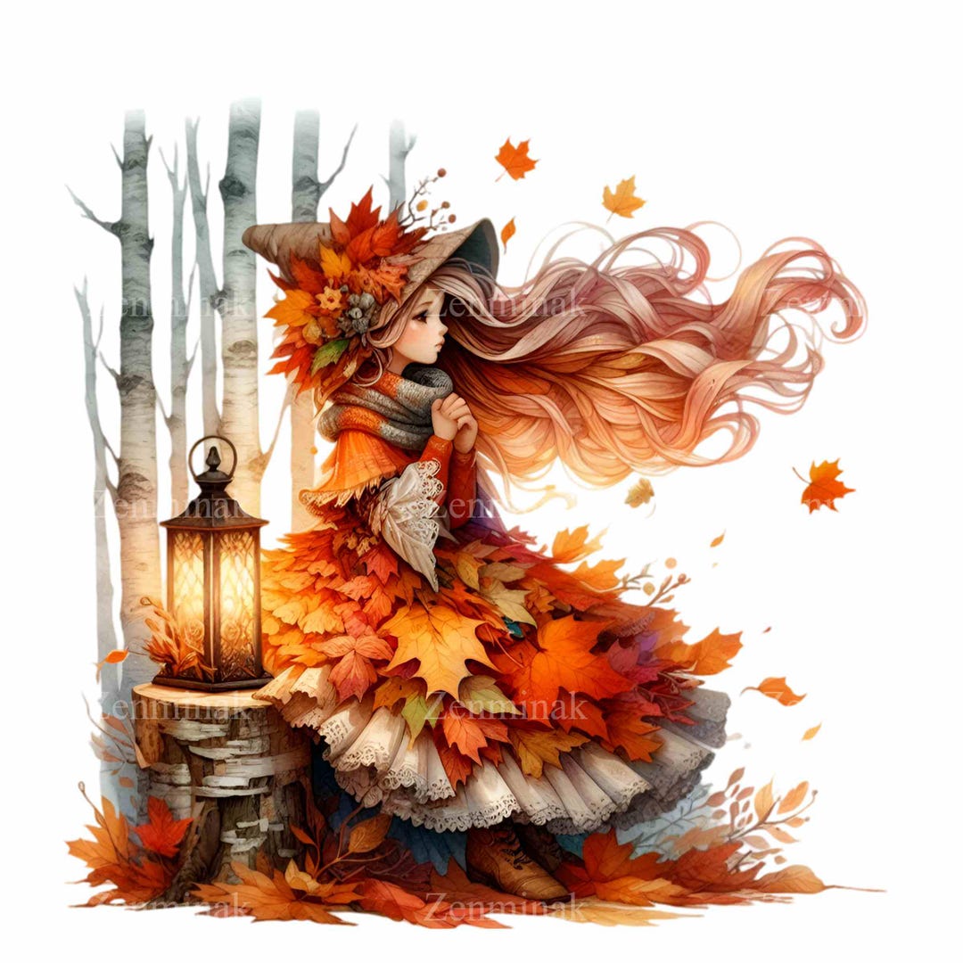 Autumn Fairy PNG Clipart, 12 Digital Fall Leaves Dress, Mystical Girl ...