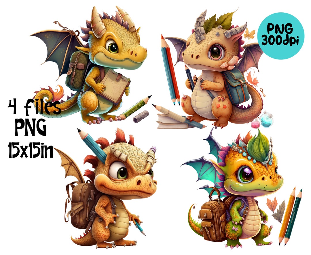 Back to School Dragons Clipart PNG - Etsy