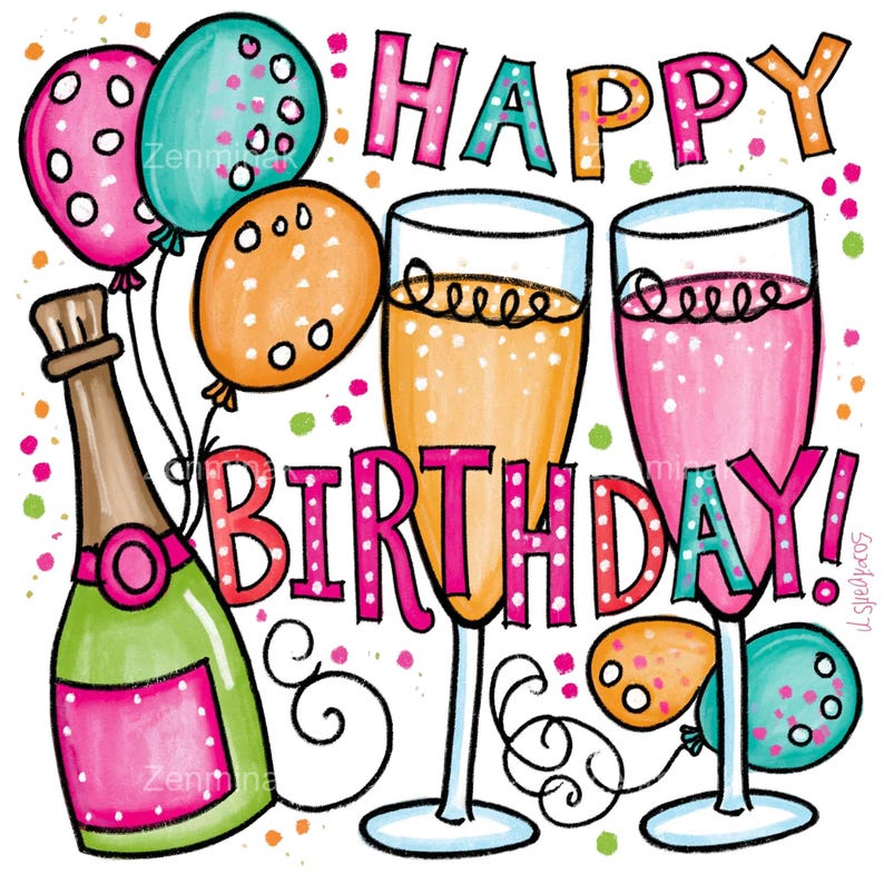 15 PNG Birthday Champagne Bottle, Wine Glass Party Banner Art - Etsy UK