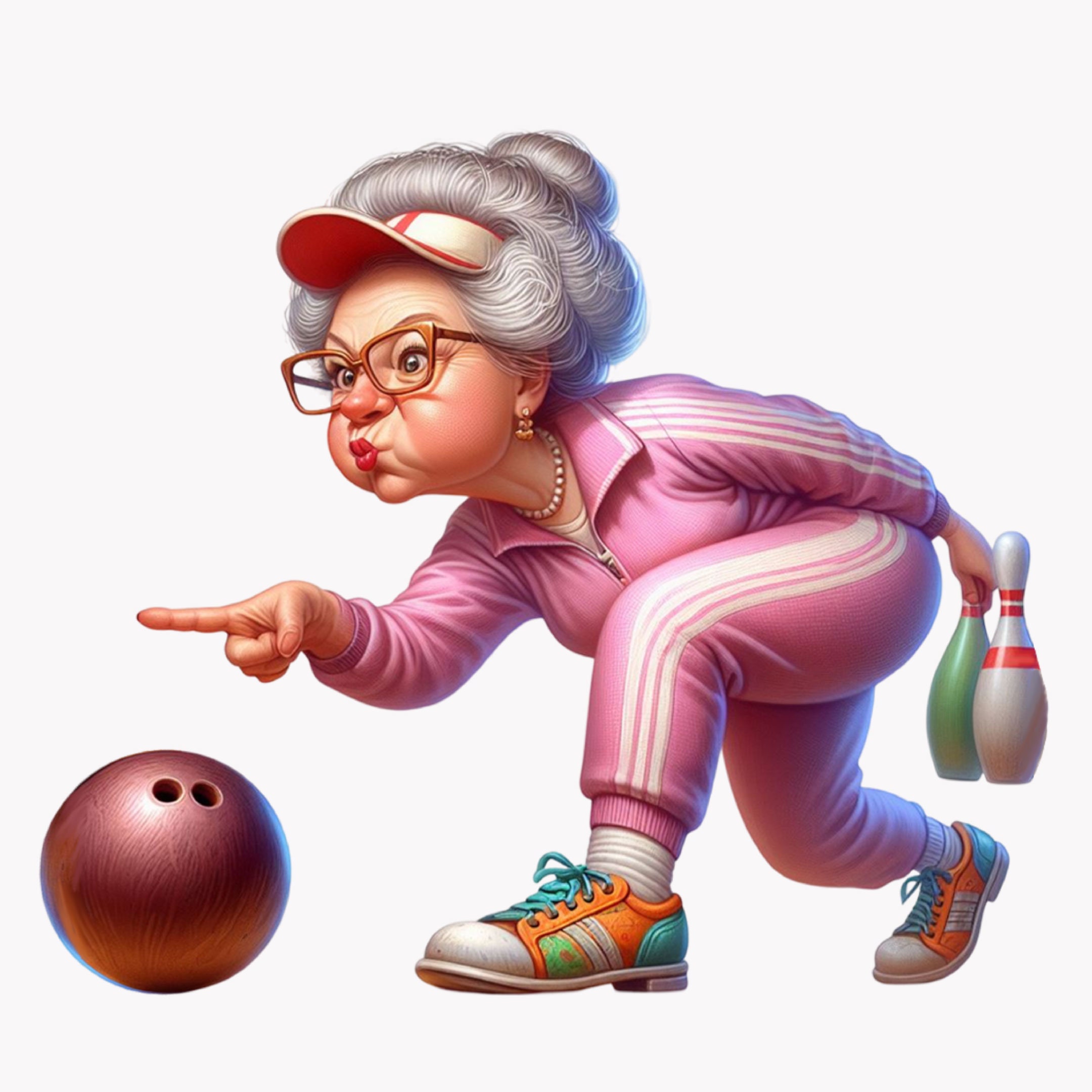 10 PNG Funny Bowling Grandma – PNG Clipart – Quirky Old Lady in Pink ...