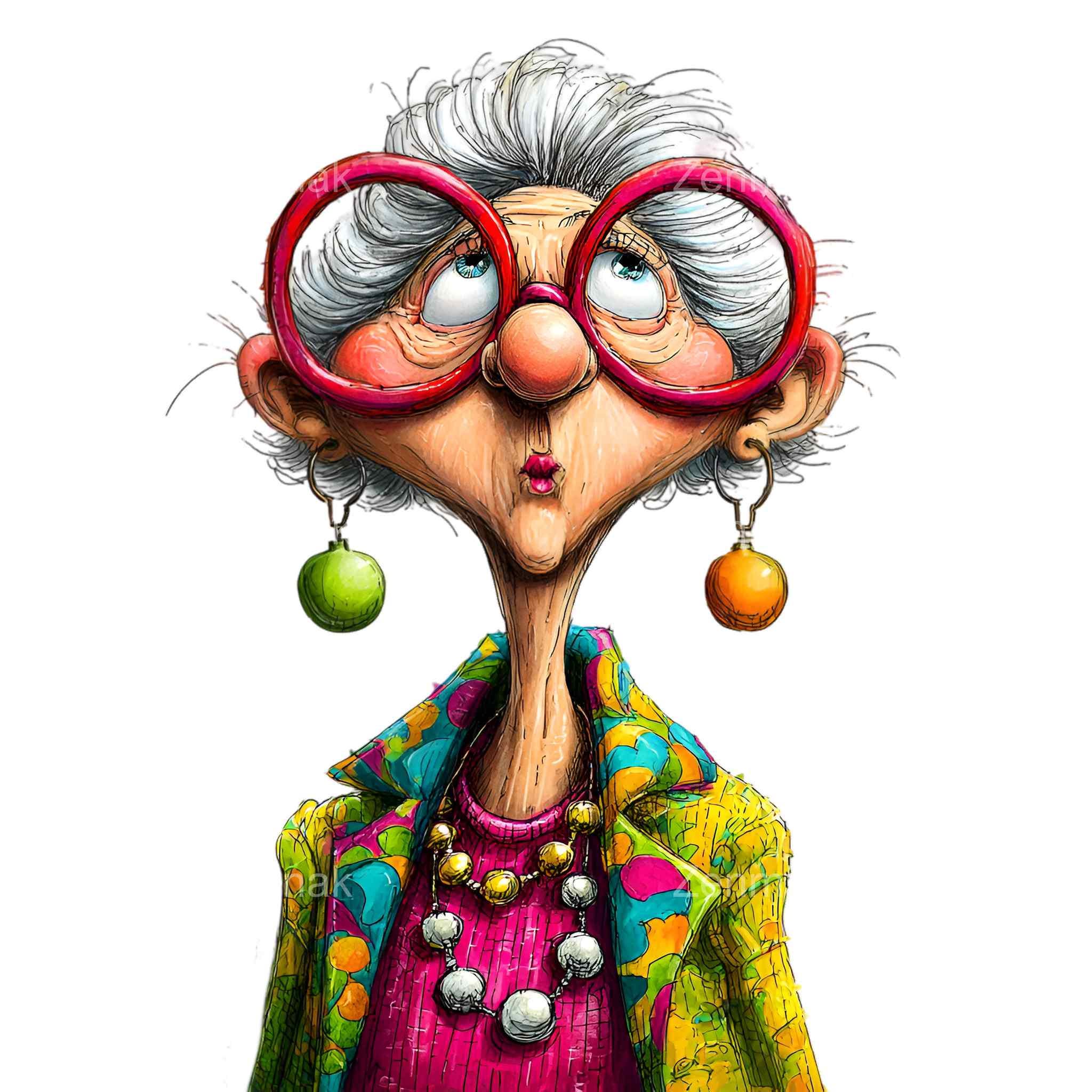 16 PNG Funny Grandma Clipart – Eccentric Senior Lady With Big Glasses ...