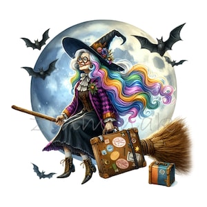 Colorful Witch PNG 12 Rainbow Hair Witch Clipart Whimsical Halloween ...