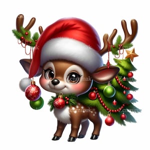 Cute Christmas Reindeer With Ornaments PNG 12 Fun Holiday Clipart for ...