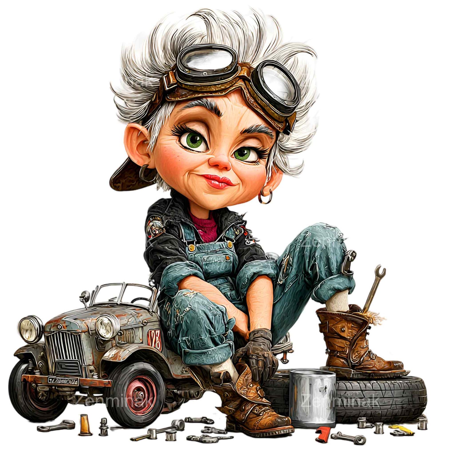 15 PNG Funny Mechanic Lady Clipart – Senior Woman With Wrench and ...