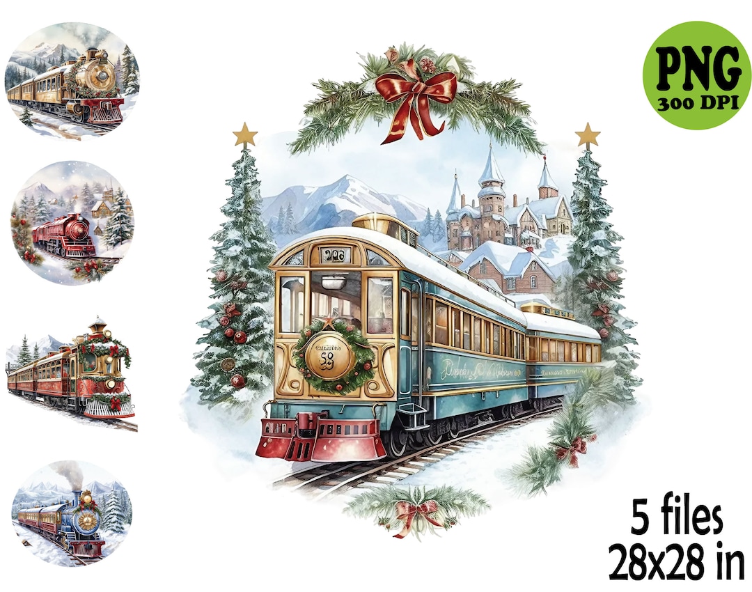 Watercolor Christmas Train Clipart Illustration PNG - Etsy
