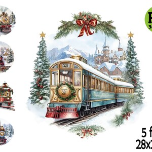 Watercolor Christmas Train Clipart Illustration PNG - Etsy