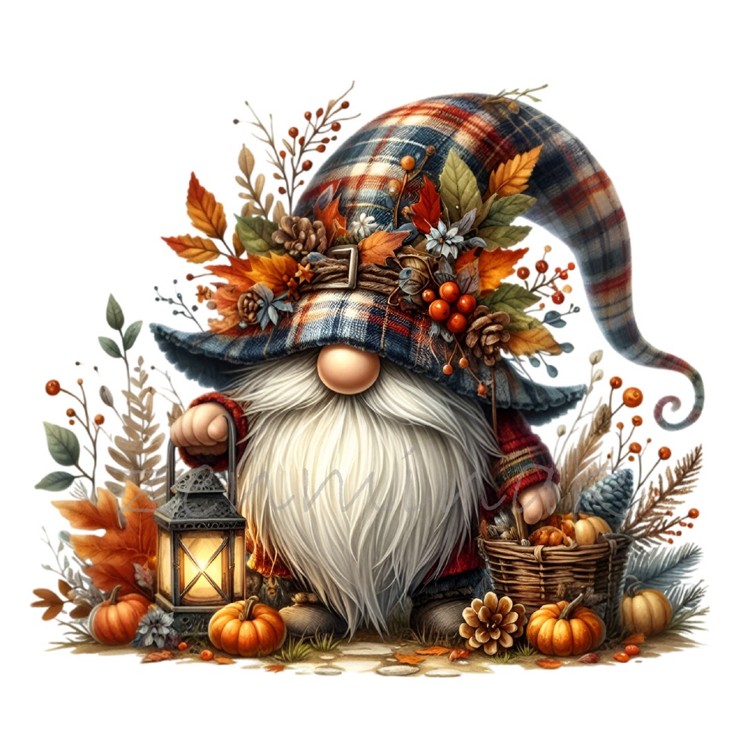 Autumn Gnome Clipart - 10 Fall Gnome With Lantern and Harvest ...