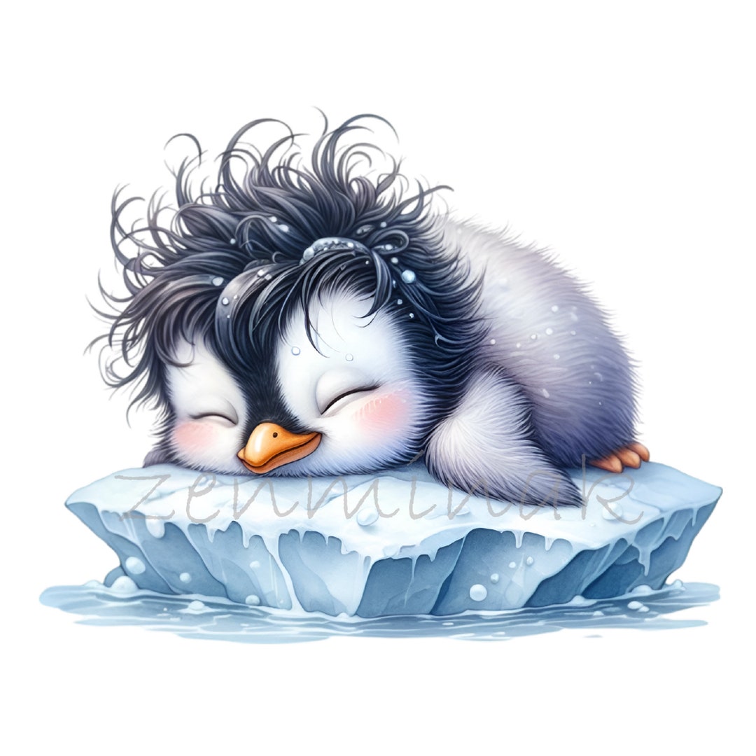 Cute Baby Penguin Sleeping on Iceberg 12 PNG Arctic Animal Cartoon ...
