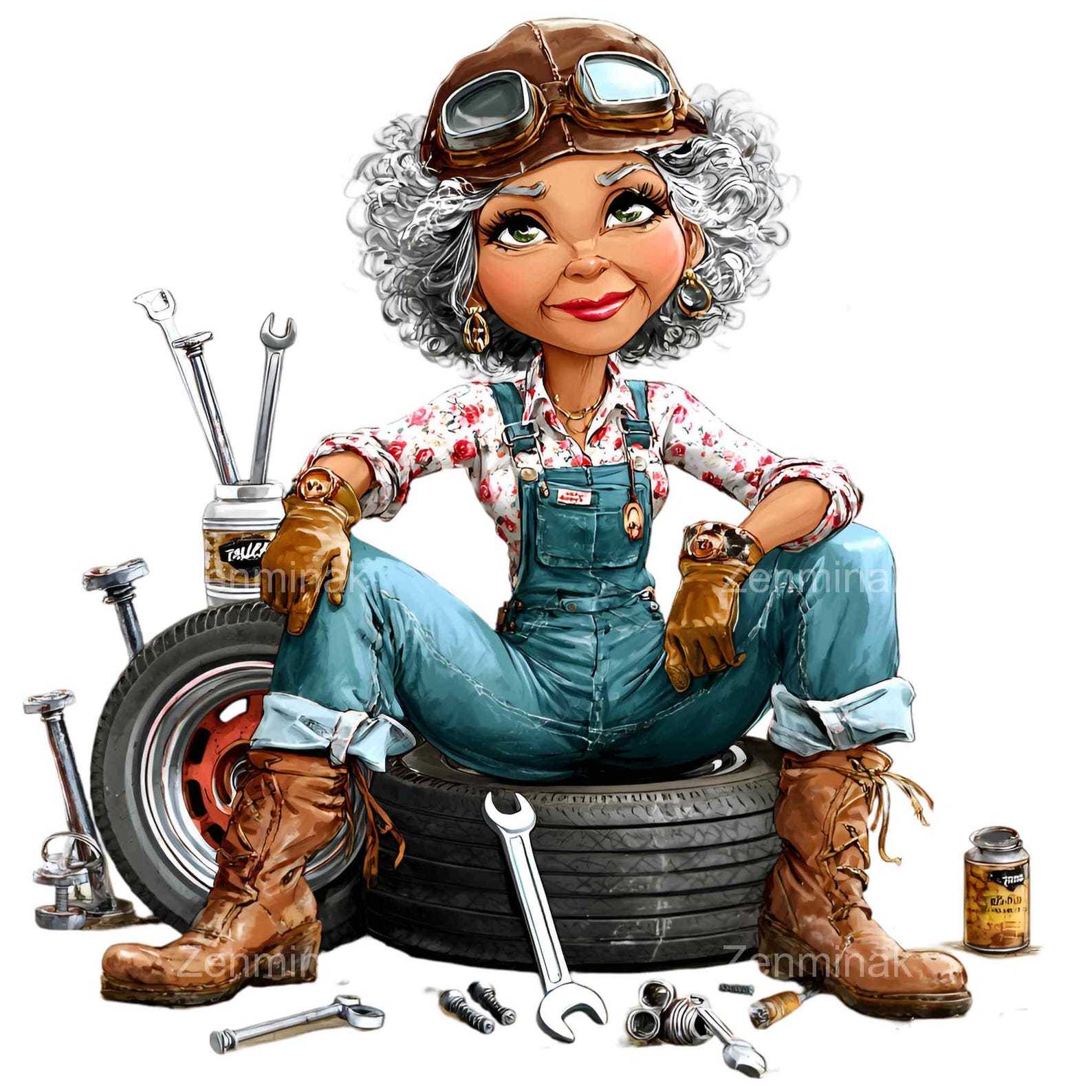 15 PNG Funny Mechanic Lady Clipart – Senior Woman With Wrench and ...