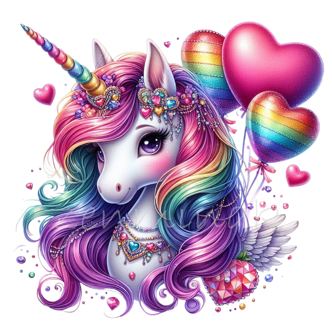 Unicorn Clipart, 10 PNG Watercolor Rainbow, Hearts Unicorn, Newborn ...