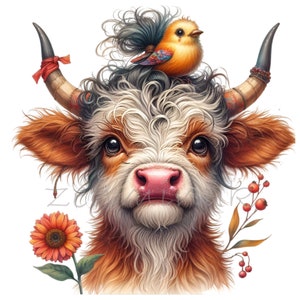 Funny Cow With Bird 12 PNG Cute Comics Cartoon Kids Illustration ...