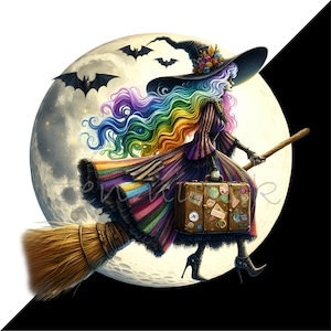 Colorful Witch PNG 12 Rainbow Hair Witch Clipart Whimsical Halloween ...