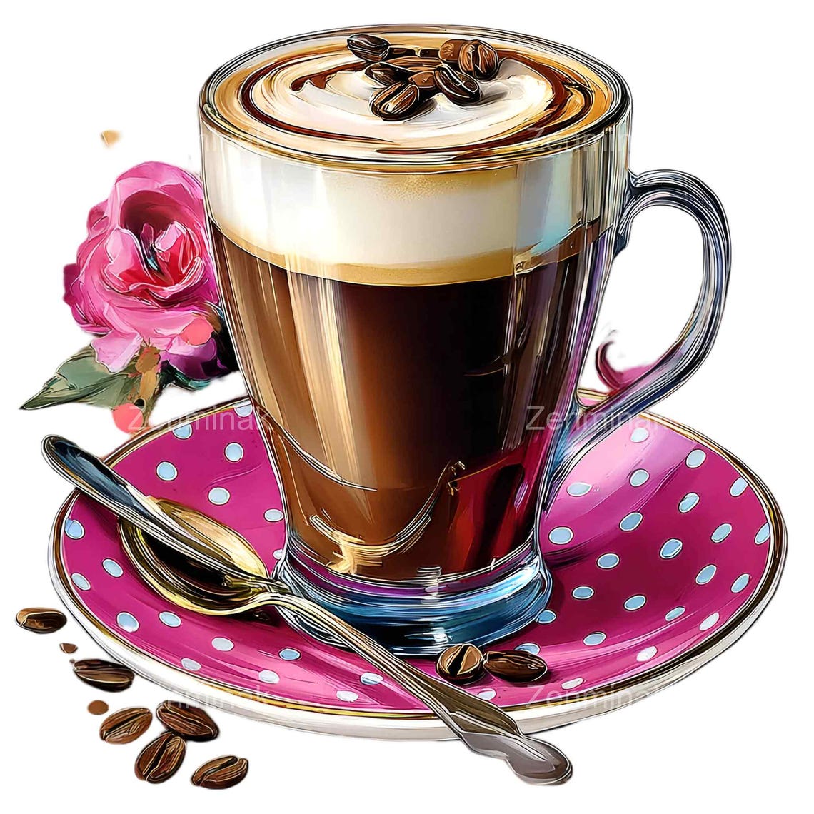 15 PNG Elegant Coffee Cup Clipart, Floral Latte Mug Polka Dot Cafe ...