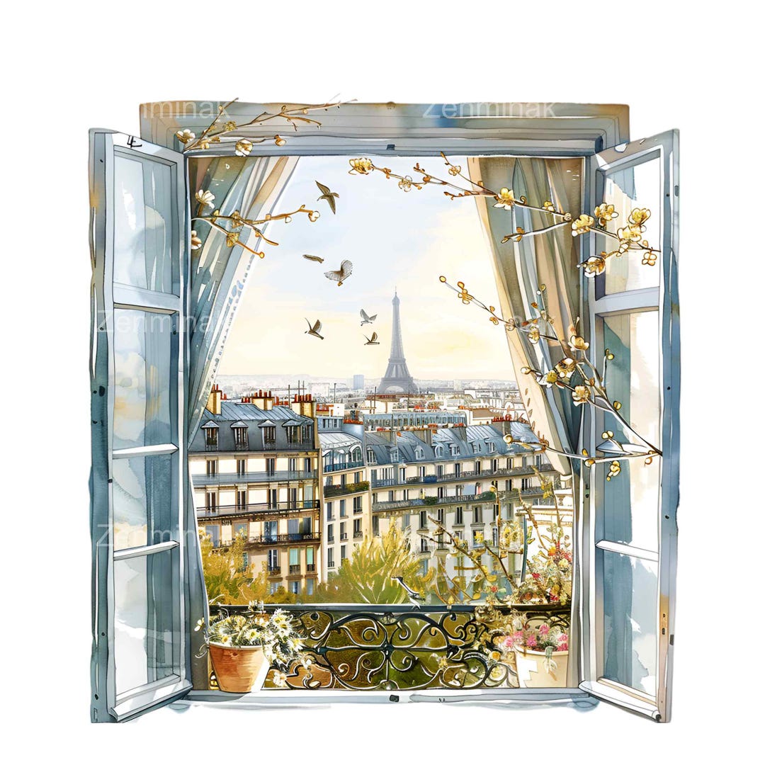 15 Paris Window View PNG Clipart, Eiffel Tower Balcony Illustration ...