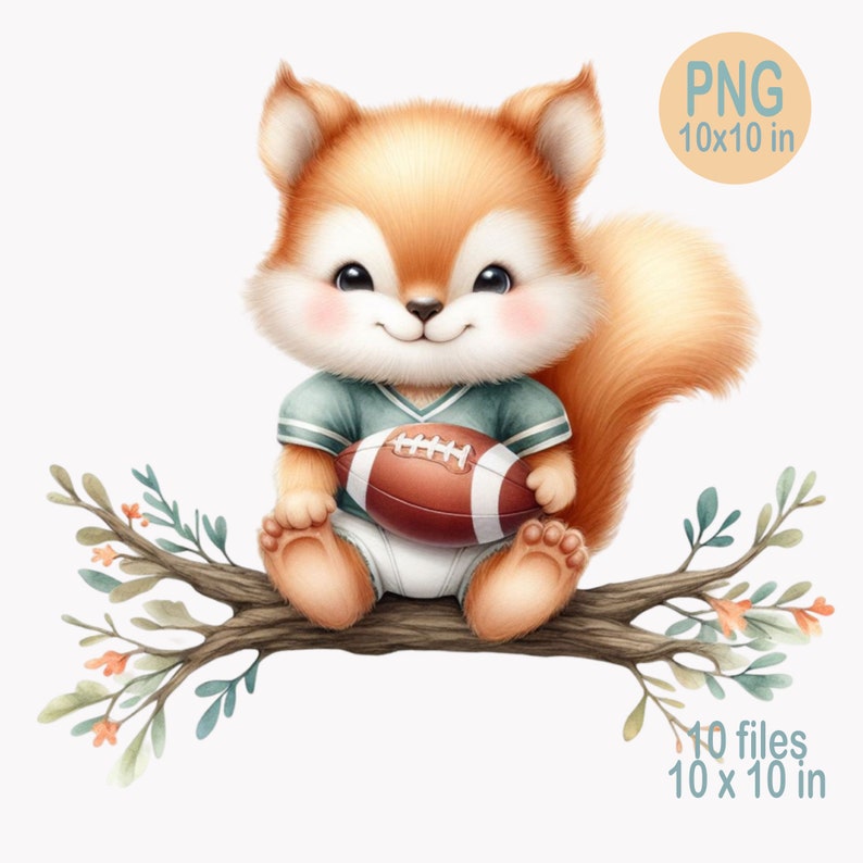 Squirrel Clipart, Sport Lovers Clipart, American Football, Watercolor ...