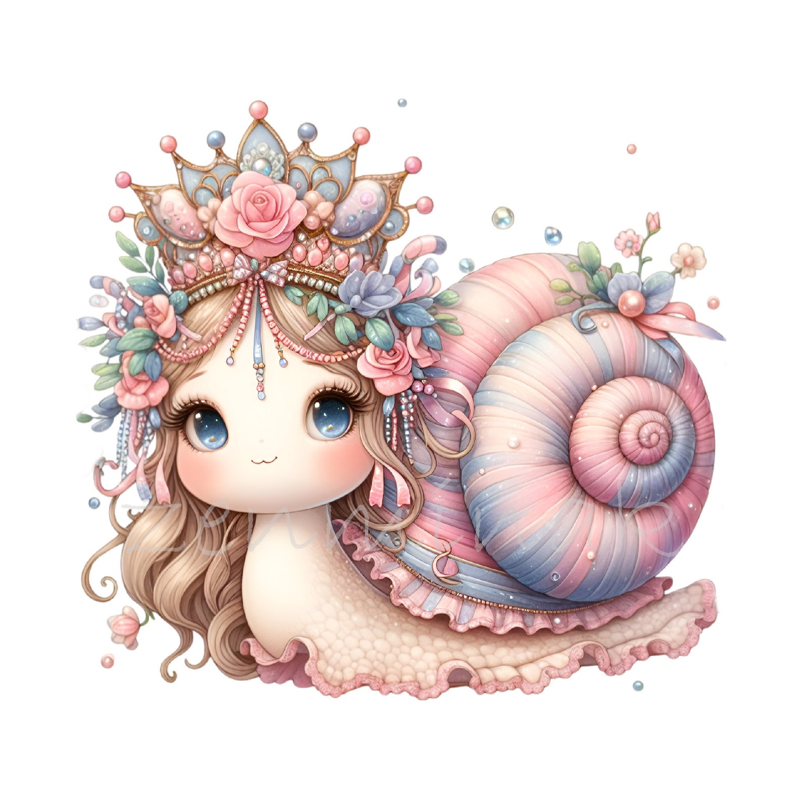 Princess Snail Clipart 14 PNG Adorable Cartoon Snail With Crown and ...