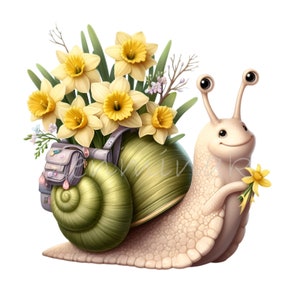 10 Cute Snail With Flowers PNG Clipart, Daffodils and Gifts on Shell ...