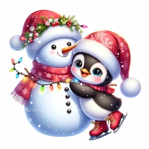Holiday Penguin With Snowman PNG 19 Cute Winter Clipart for Christmas ...