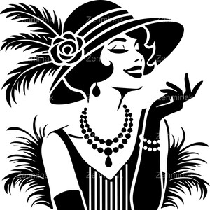 4 Vintage Woman With Feathered Hat SVG, Retro Flapper Silhouette Cut ...