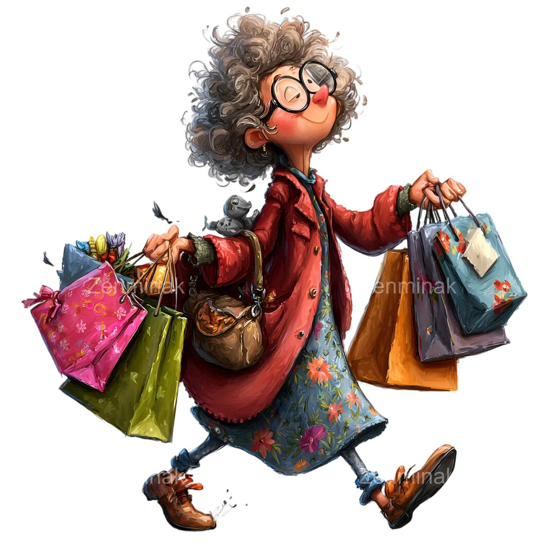 15 PNG Shopping Grandma Clipart – Funny Old Lady PNG With Bags ...