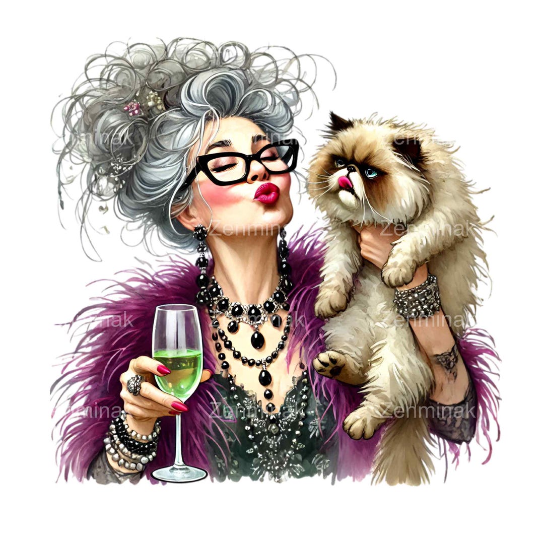 15 Funny Lady and Grumpy Cat PNG, Glamorous Woman Illustration, Cat ...
